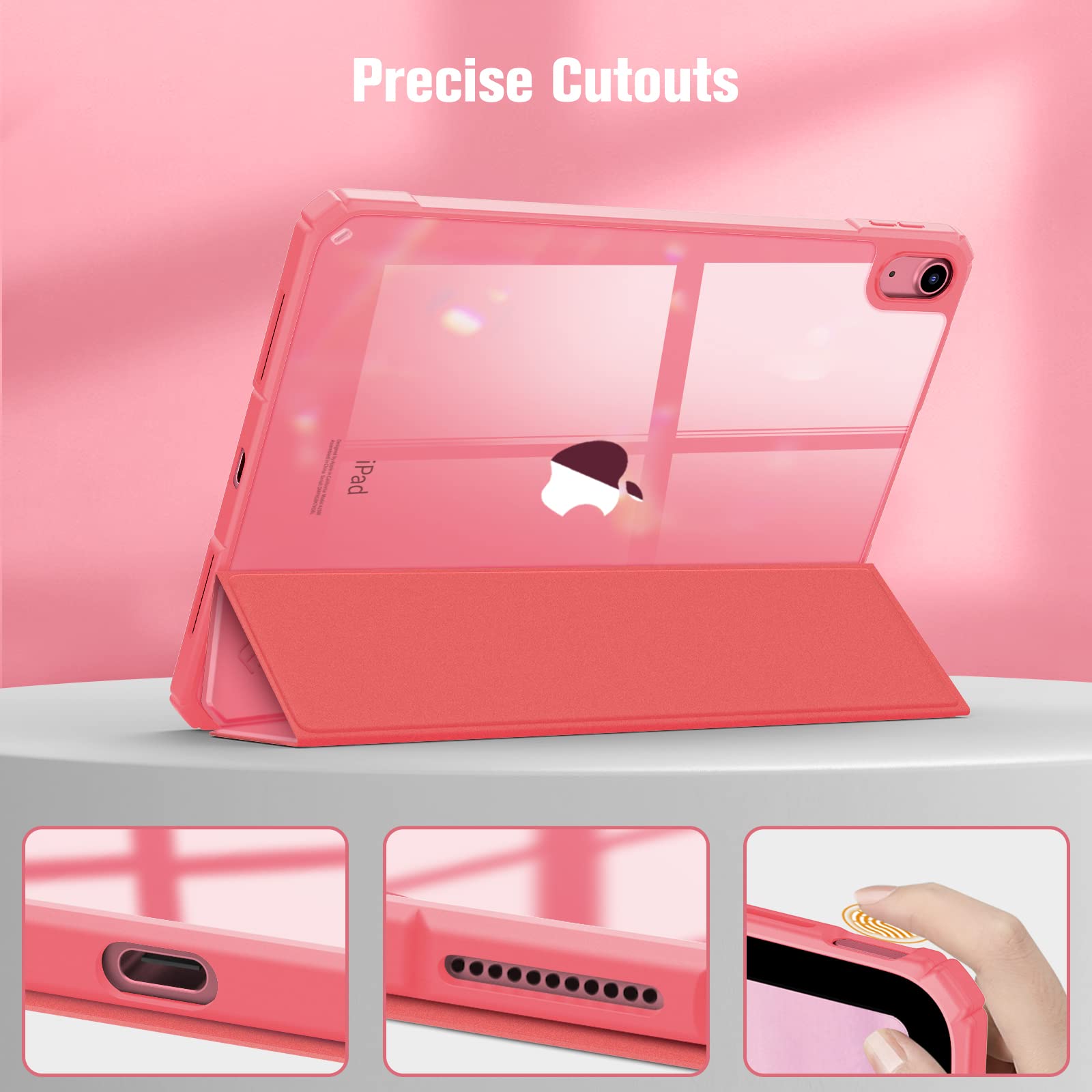 Fintie Slim Case for iPad 10th Generation (2022 Release) 10.9 Inch - Shockproof Smart Protective Standing Cover with Transparent Clear Back Shell, Auto Sleep Wake, Watermelon