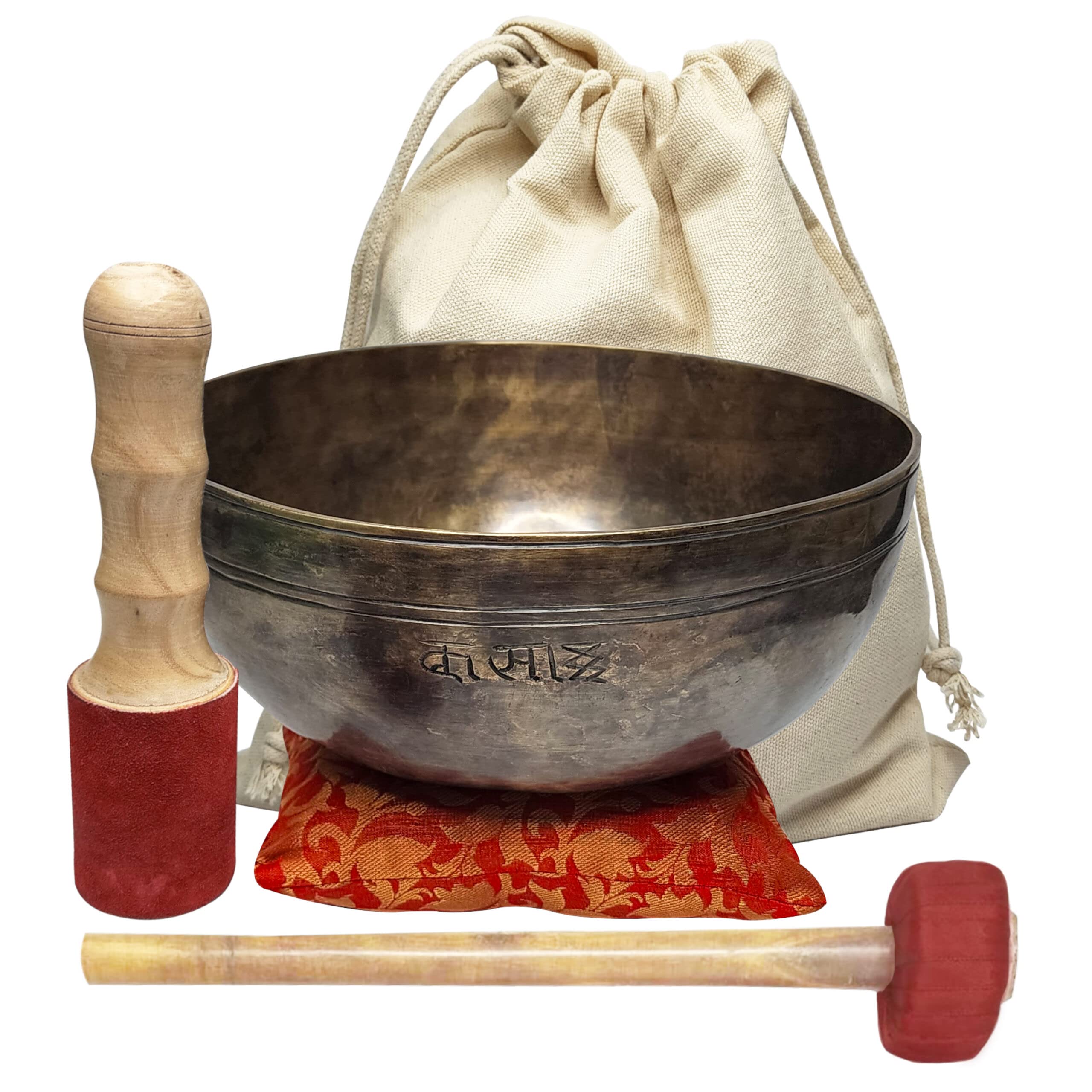CRAFTSTRIBE 8" Large Hand Hammered Himalayan Full Moon Singing Bowl Meditation Healing Bowl With Mallet And Silk Cushion