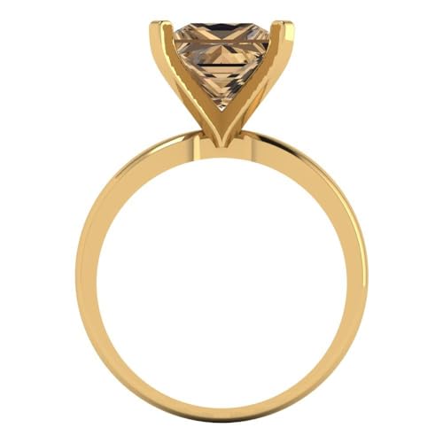 Clara Pucci 3.0ct Princess Cut Solitaire Champagne Simulated Diamond 4 Prong Engagement Bridal Anniversary Ring 18K Yellow Gold 7.75