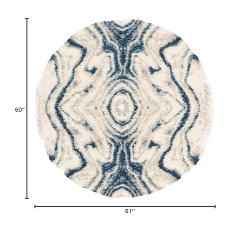 Unique Loom Hygge Shag Collection Area Rug - Valley (5' Round, Blue/ Gray)
