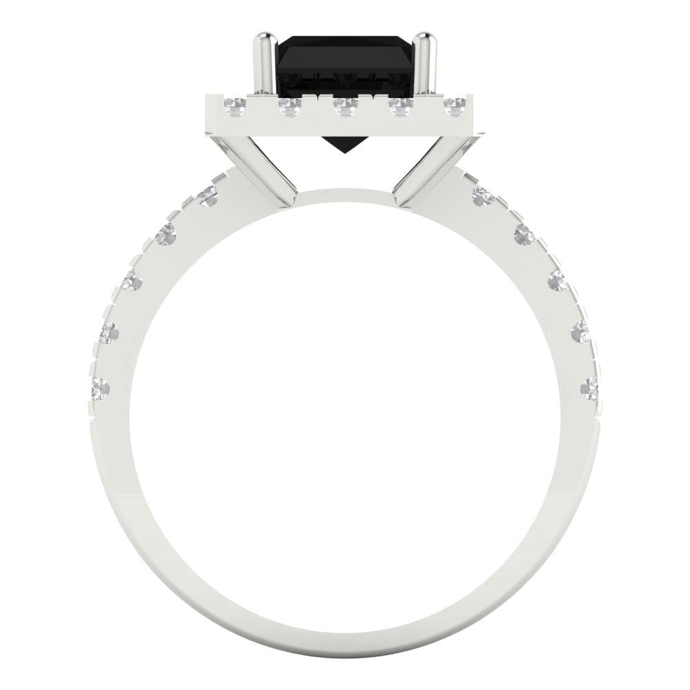Clara Pucci 3.90 ct Cut Solitaire Halo Natural Black Onyx Engagement Promise Anniversary Bridal Ring 18K White Gold 7.75