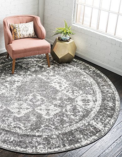 Unique Loom Rosso Collection Vintage, Traditional, Bohemian, Geometric, Distressed, Southwestern Area Rug, 8' 0" x 8' 0", Gray/Ivory