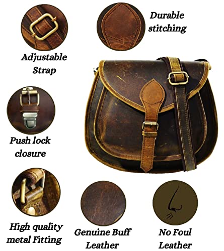 Satchel And Fable Handmade Women Leather Vintage Brown Cross Body Shoulder Bag (Small, Brown)