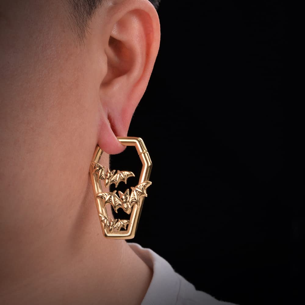 ERKUOO 1 Pair Bat Ear Weights Hangers for Stretched Ears Gauges Ear Plugs Body Piercing Tunnels Anti-allergic Hoop Dangle Gauges Tunnles Earrings 4g(5mm)