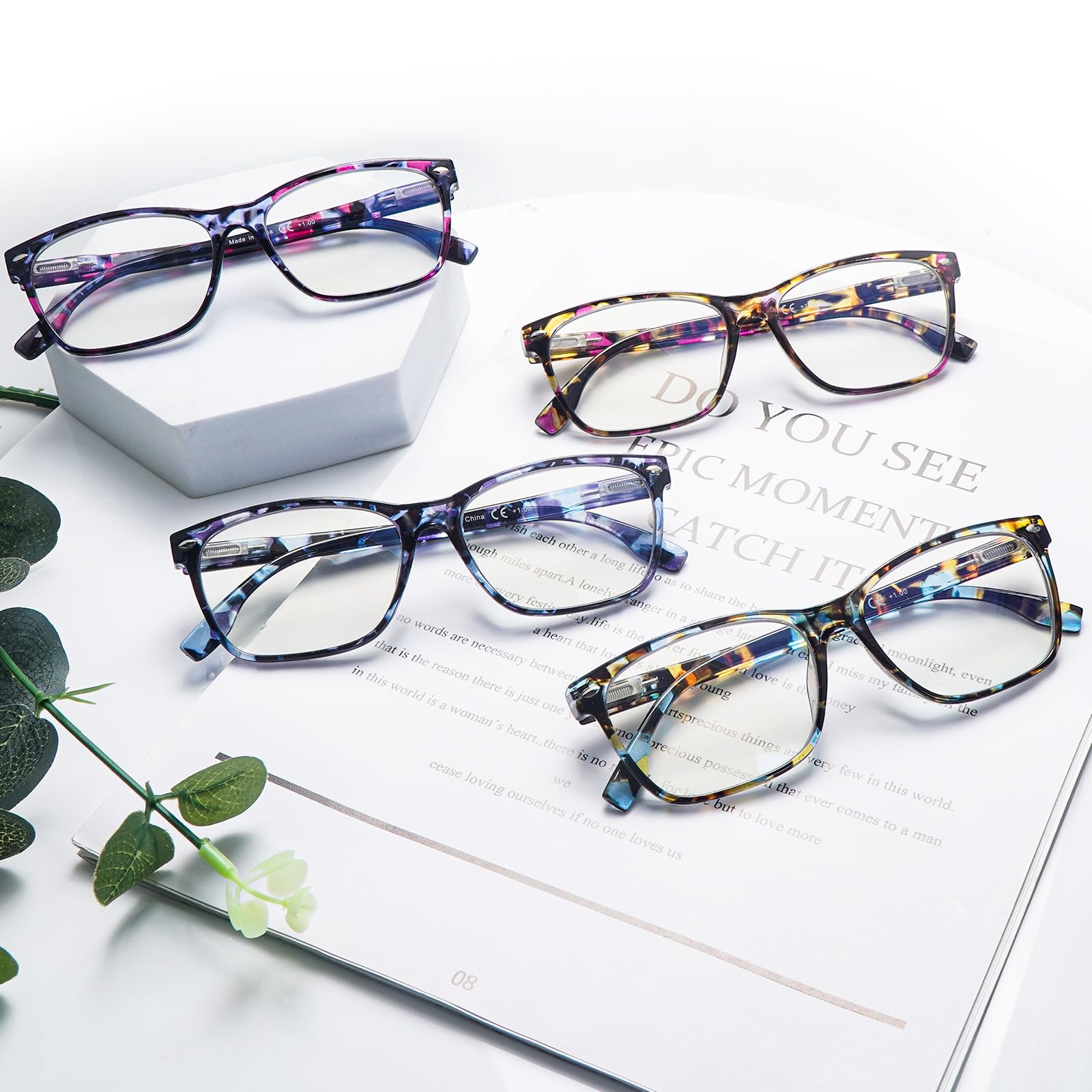 CLASAGA Progressive Multifocus Reading Glasses for Women, Pattern Print Blue Light Block Stylish Ladies Computer Readers (pattern design, 1.5, x)