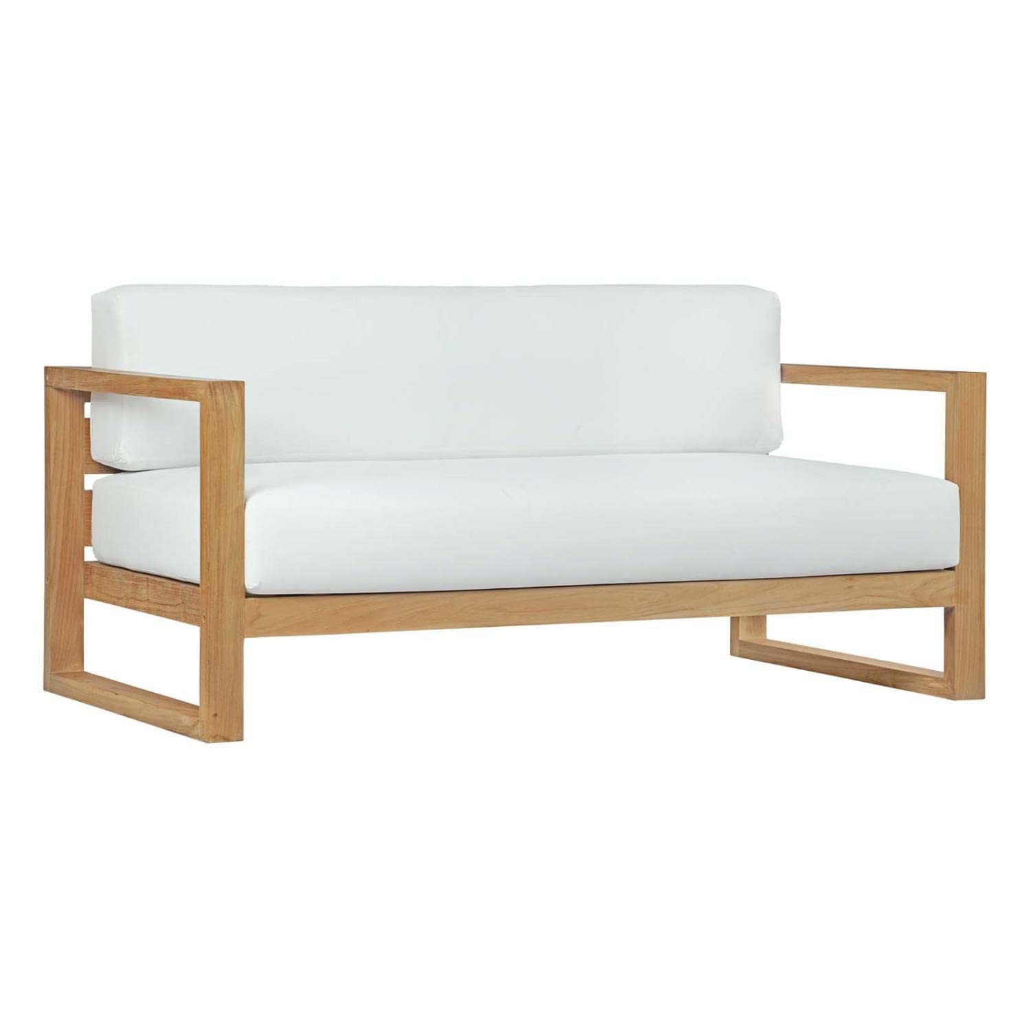 Modway Upland Teak Wood Outdoor Patio 6-Piece Sectional Sofa Set with Cushions in Natural White