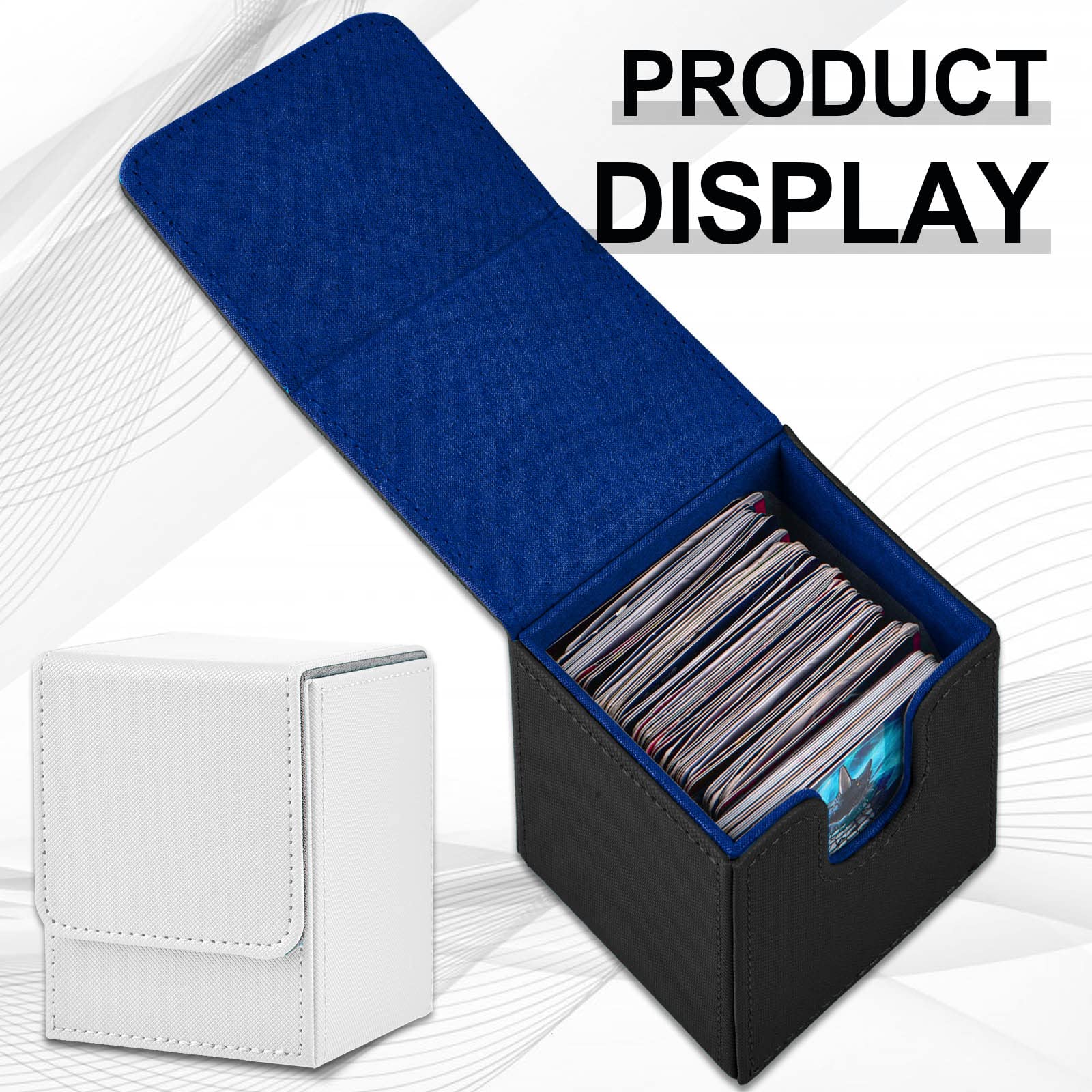 FCSELFLESS 2 Boxes Leather Card Deck Box with 2 Dividers Large Size Fit 100+ Plus (Black&White, Vertical)