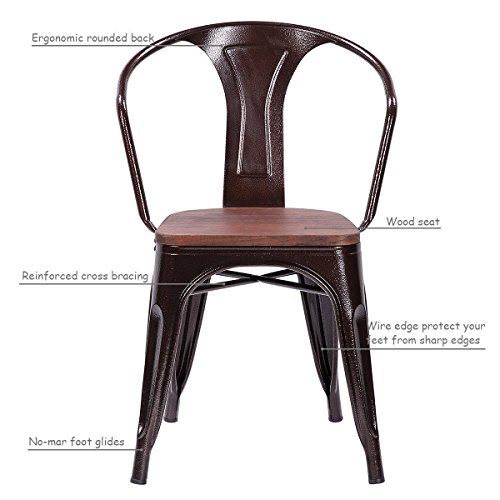 COSTWAY Metal Dining Chair Tolix Style Indoor Outdoor Use Armchair Stackable Bistro Cafe Chair Stackable Armchair, Set of 2
