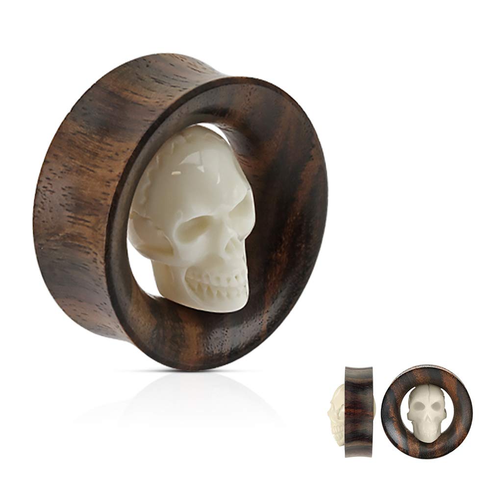 Covet Jewelry Carved Skull Inside Organic Sono Wood Saddle Fit Tunnel (1" (25mm))