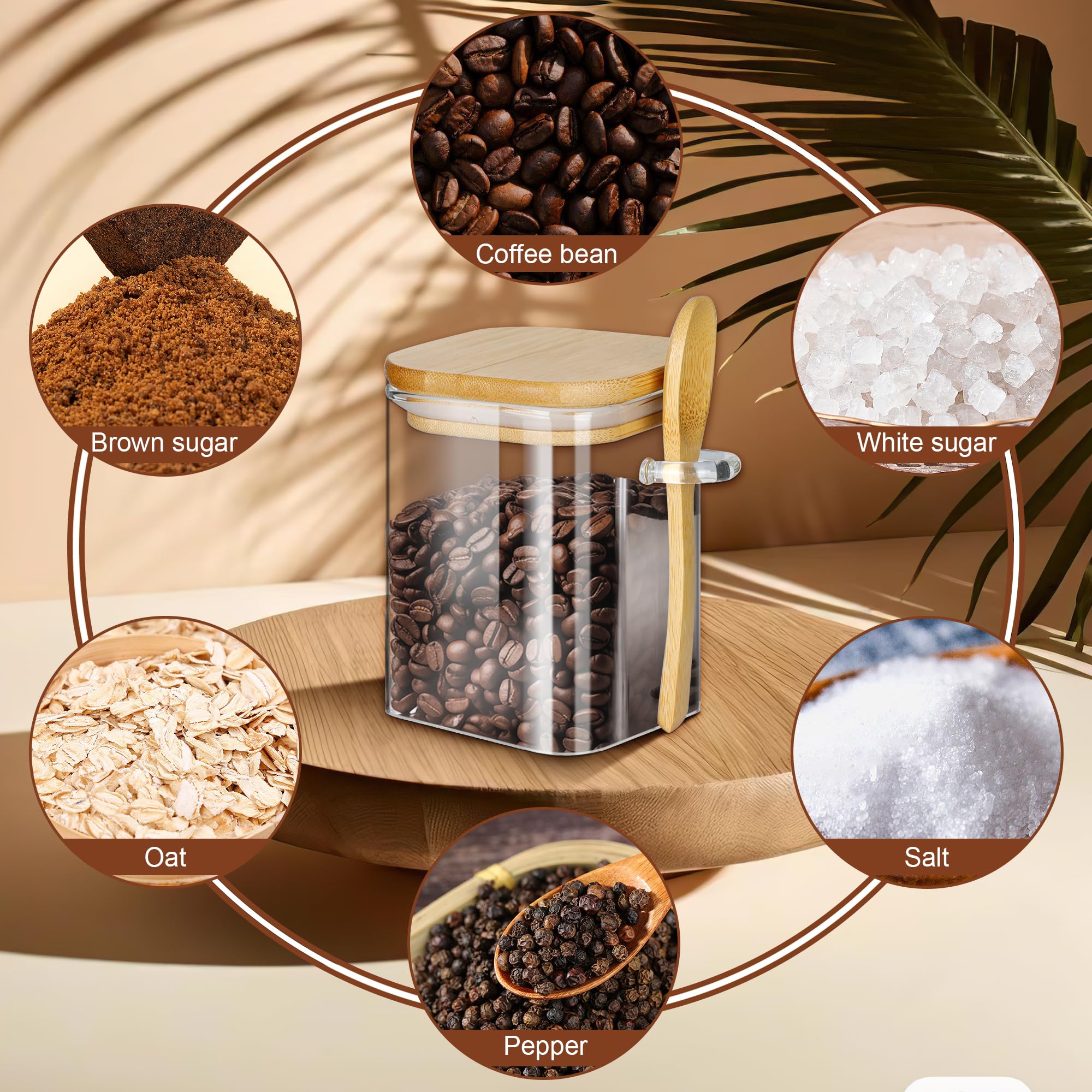holoith Glass Jars with Bamboo Lids and Spoons, 16 oz Glass Storage Containers with Lids for Dry Food Storage Sugar, Coffee, Nuts, Cookie, Candy, Tea, Airtight Kitchen Canisters Spice Jars