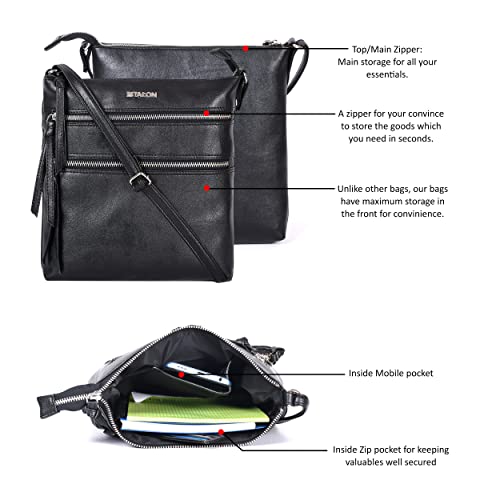 ESTALON Leather Crossbody Bags for Women - Purses Women's Shoulder Sling Handbags (Black)