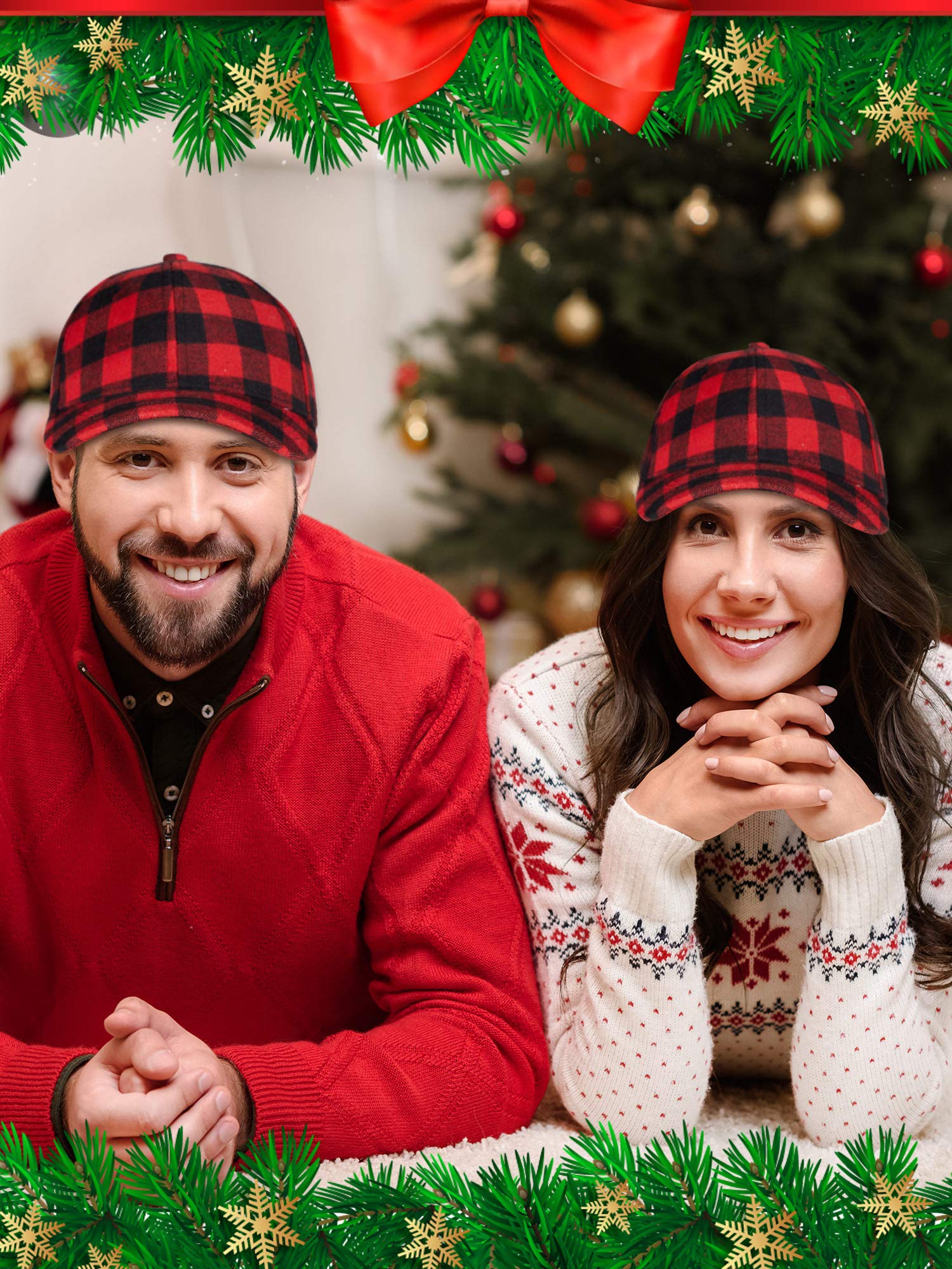 Classic Plaid Print Baseball Caps Red-Black Checkered Hat Buffalo Plaid Christmas Hat for Women Men (2)