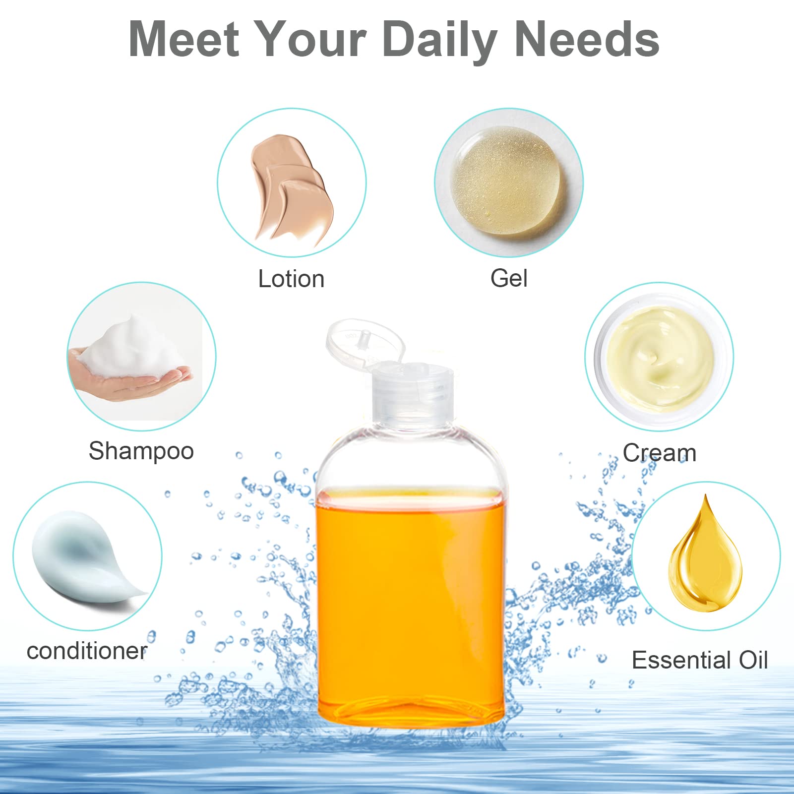 Kitchen GIMS Plastic Travel Bottles 3.4oz/100ml TSA Approved Travel Bottles Empty Squeeze Bottles with Flip Cap Travel Size Bottles for Shampoo Conditioner & Cosmetics (5 Pack)