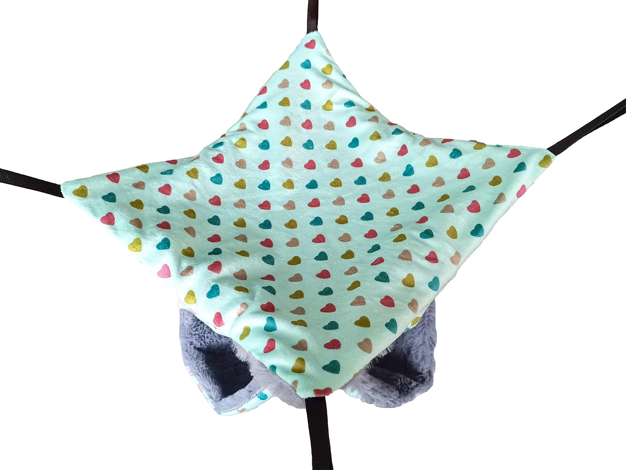 WOWOWMEOW Small Animals Plush Hammock Rat Ferret Triple Bunkbed Hammocks Cage Hanging Warm Hideout for Sugar Glider Squirrel (Medium, Hearts-Mint)
