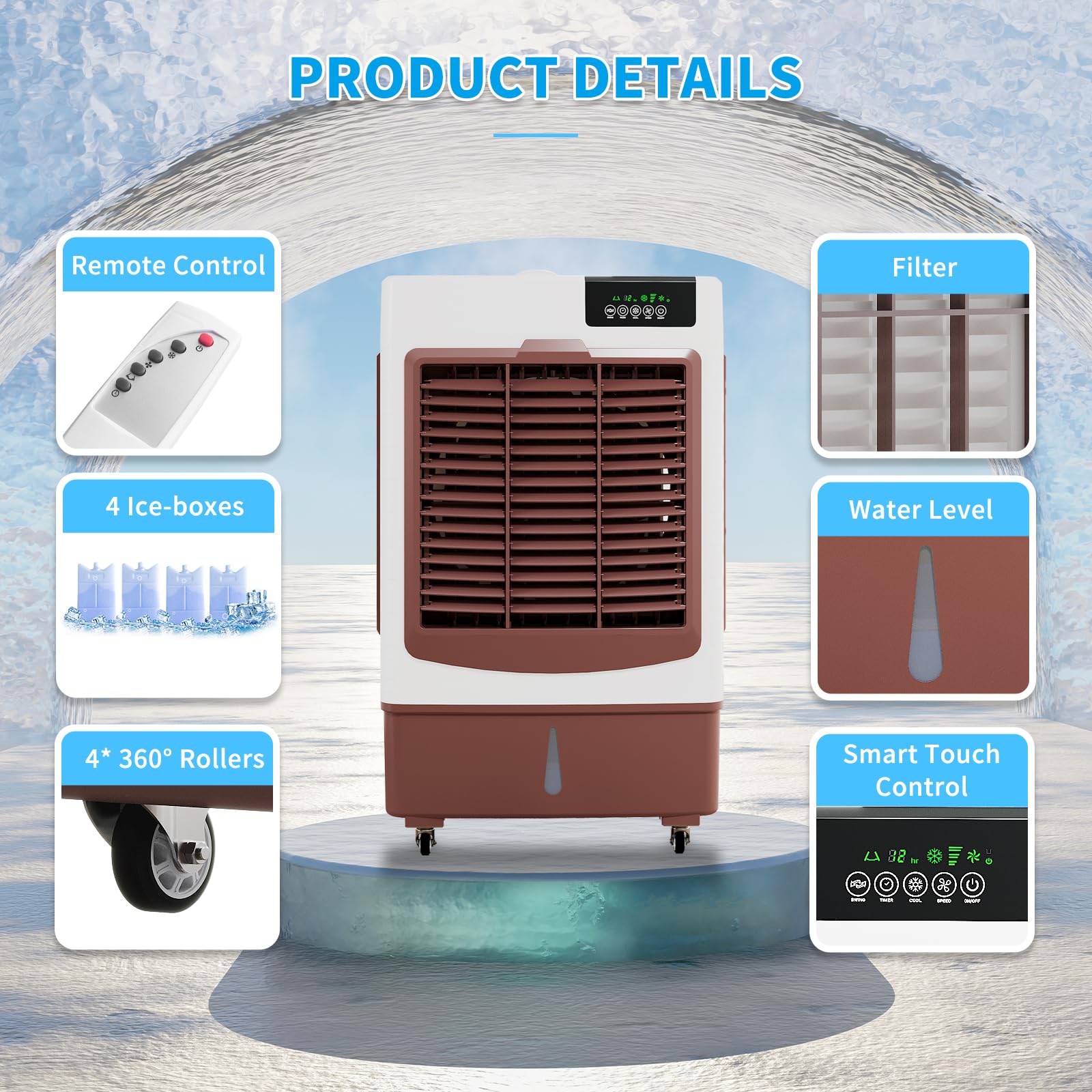 Evaporative Cooler, 3531CFM Evaporative Air Cooler with 10.6 Gal Large Tank, 130° Oscillation Swamp Cooler Air Conditioner, Remote Control, 1-24H Timer, 3 Wind Speeds Air Cooler for Room InOutdoor