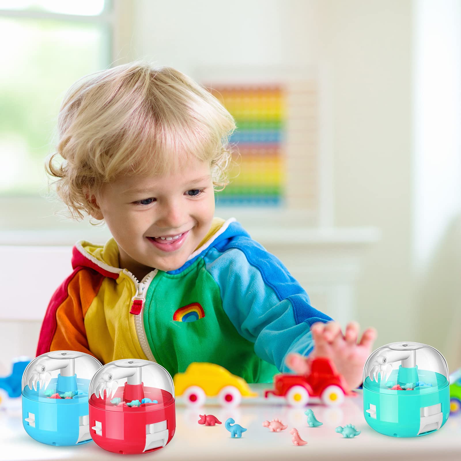 Ferraycle 4 Sets of Mini Claw Machine for Classroom Gifts Prizes Mini Dinosaur Claw Machine Dinosaur Mini Stuff Toy Small Claw for Theme Birthday Party Gifts (Dinosaur Style)