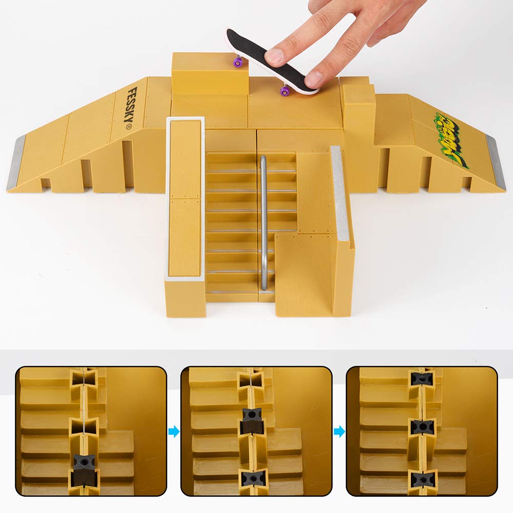 FESSKY Skate Park Kit, Finger Board Set Ramp Parts Finger Skateboards Training Props with Replacement Wheels and Tools