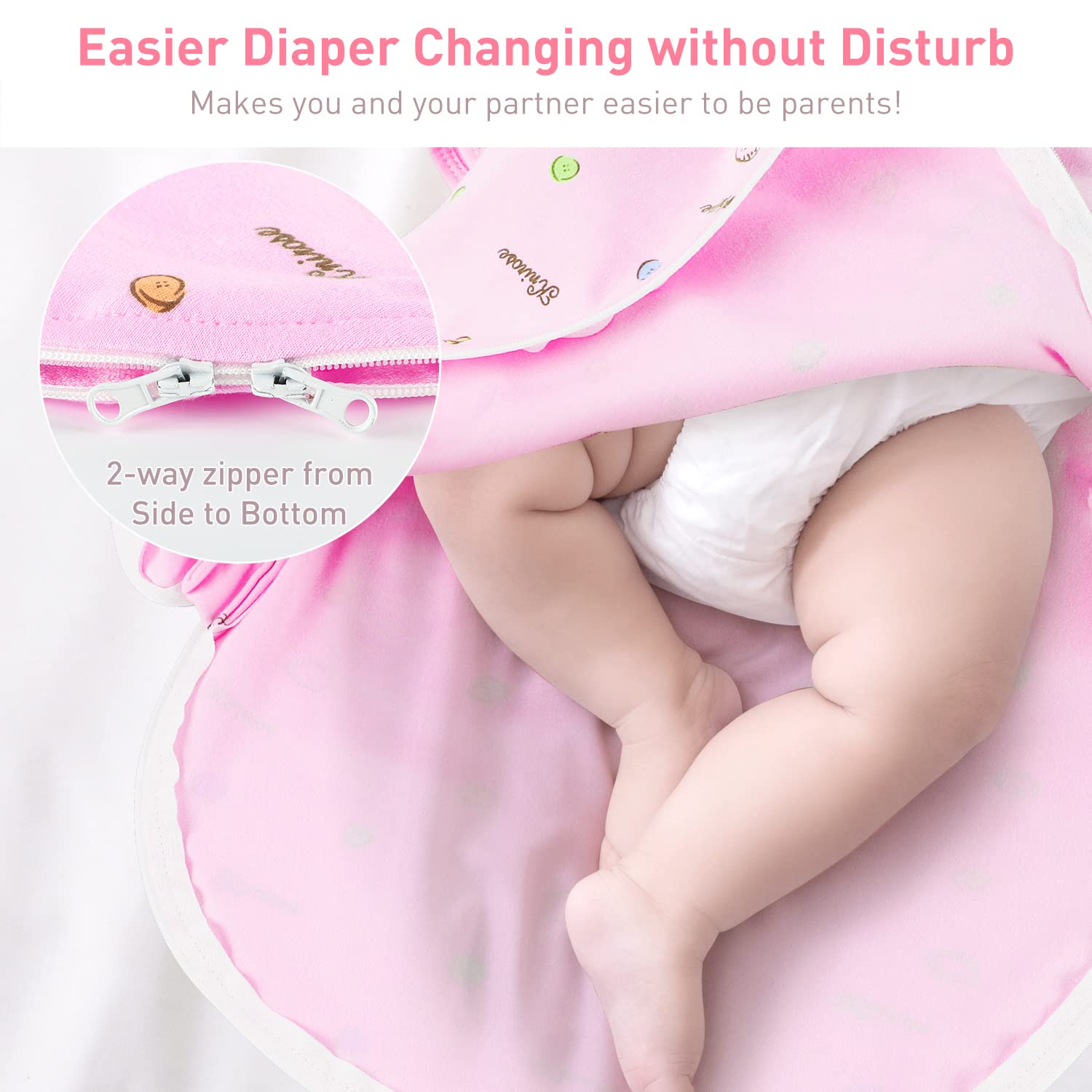 Knirose 3-Way Adjustable Wearable Swaddle Blanket Sleep Sack, Easy Diaper Changing Transition Sleeping Bag Swaddles with Bottom Zipper, Infant Wrap Blankets for Newborn Baby Boys Girls, 100% Cotton