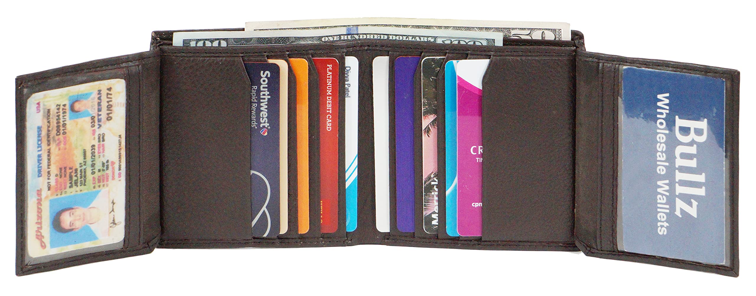 Bullz Genuine Nappa Cow leather Dual Credit Card ID Flap Bifold Mens Wallet Passcase