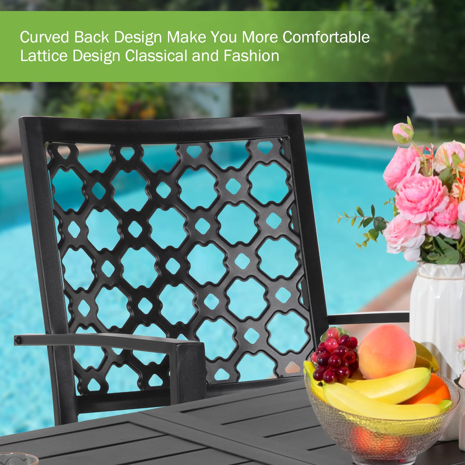 MEOOEM Patio Dining Chairs 6PC Outdoor Metal Stackable Arm Chairs, Backyard Garden Chair, Black