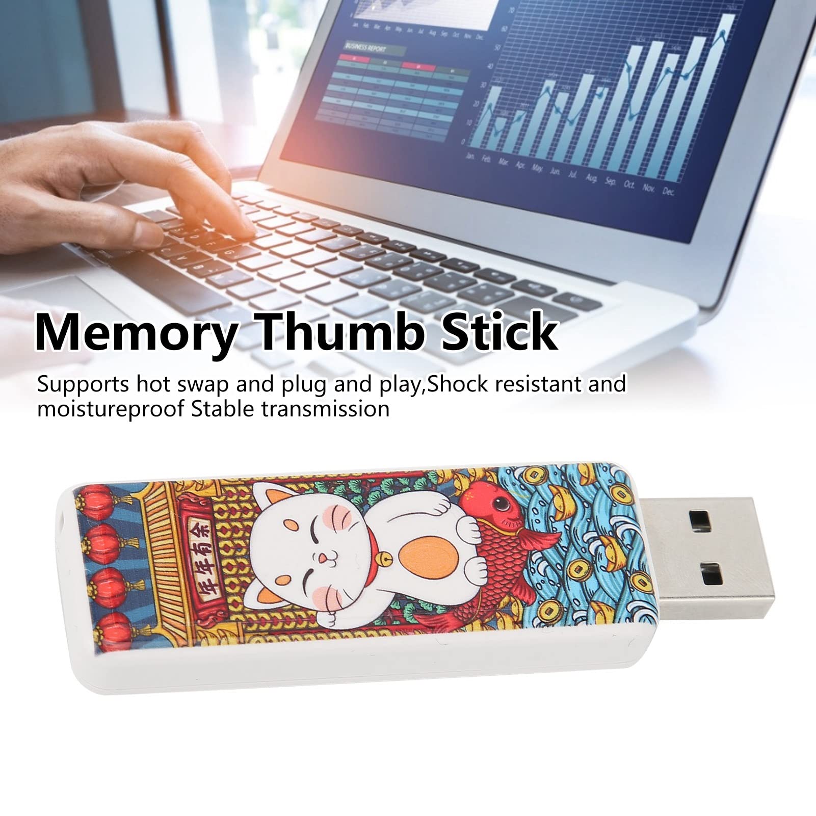 Flash Drive, Portable USB 2.0 Flash Drive with Cute Cat Pattern, Thumb Drives Memory Stick Data Storage Pen Drive for Computer Laptop(128GB)