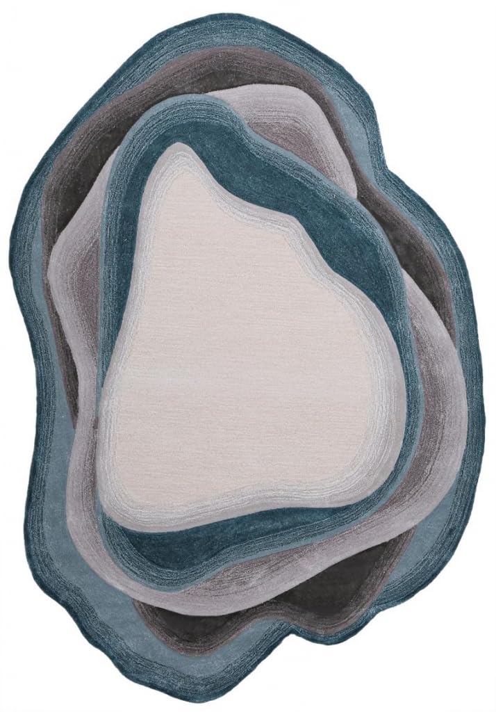 Irregular Shape Blue Grey Faux Wool Washable Area Rug 4x6 Non Shedding Modern Abstract Rug for Bedroom Livingroom Lux Aesthetic Office Diningroom Floor Carpet Runners