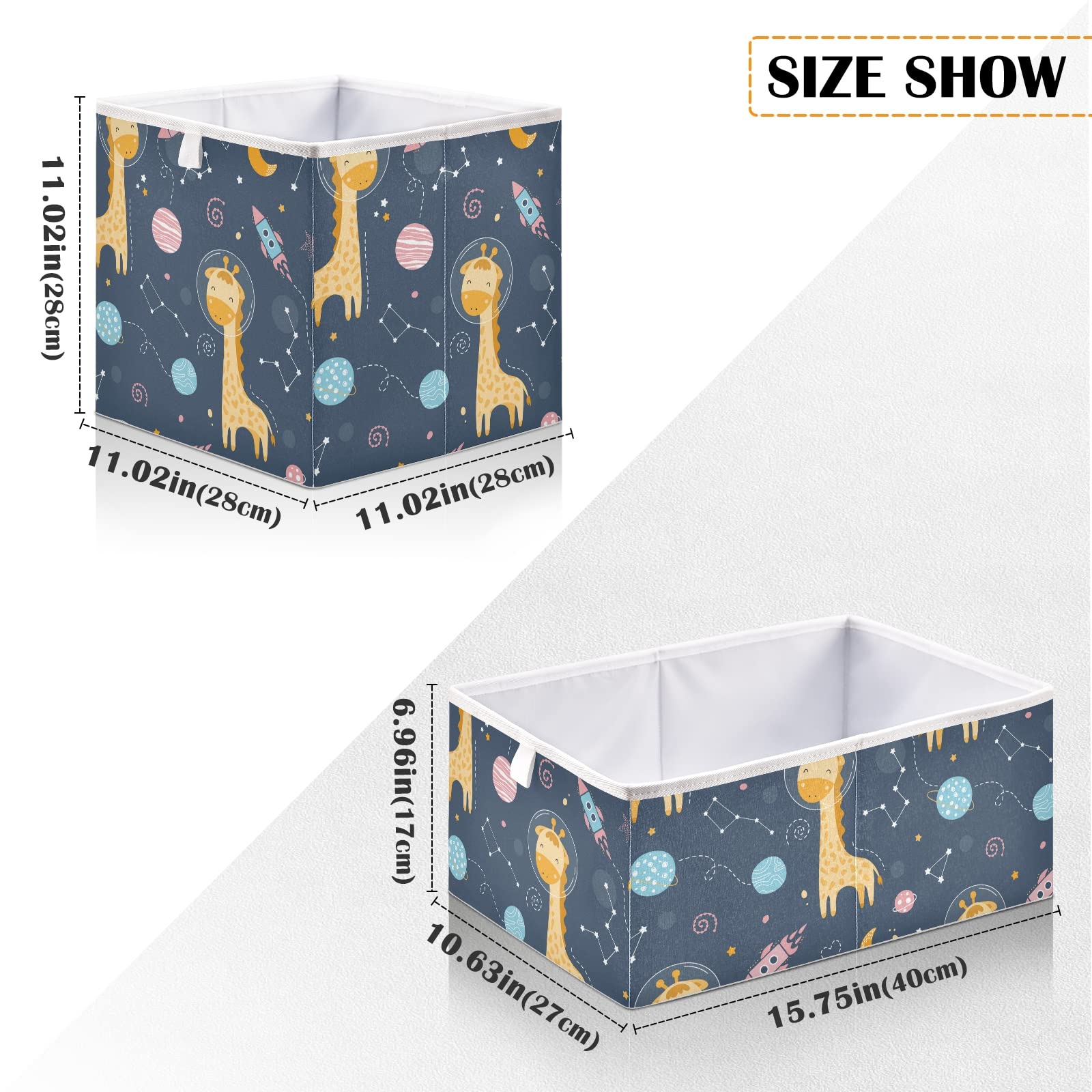 Cute Animals Giraffe Cube Storage Bin Collapsible Storage Bins Waterproof Toy Basket for Cube Organizer Bins for Kids Nursery Book Bathroom Closet Girls Boys - 11.02x11.02x11.02 IN