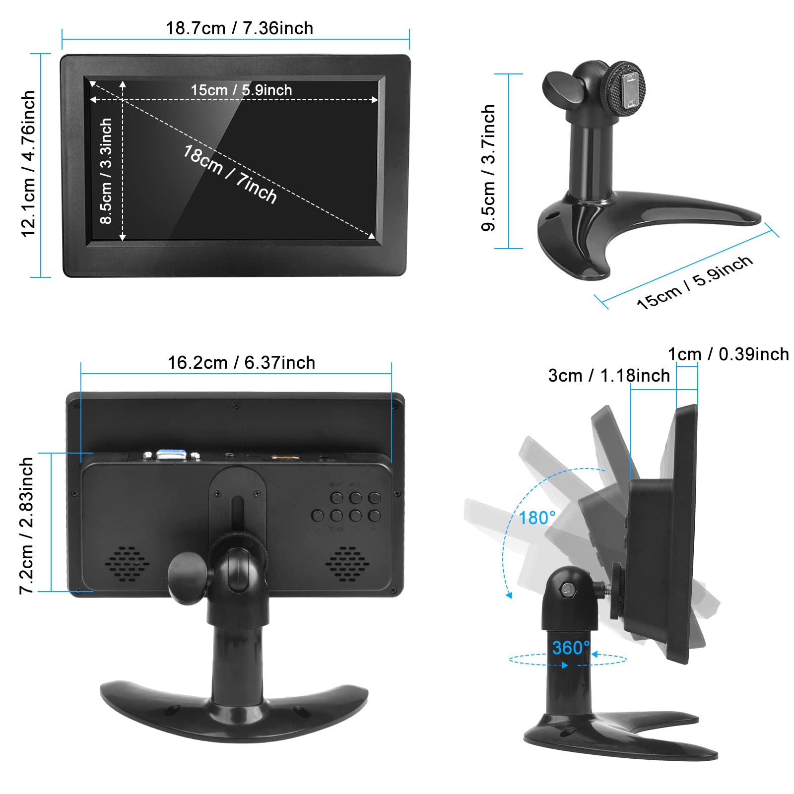 kuman 7 Inch Touch Screen IPS Display 1024x600 Monitor for Raspberry Pi 4 3 2B B RPi 1 B+ A+ PC Car with HDMI VGA Input and Speaker for Various System SC7K
