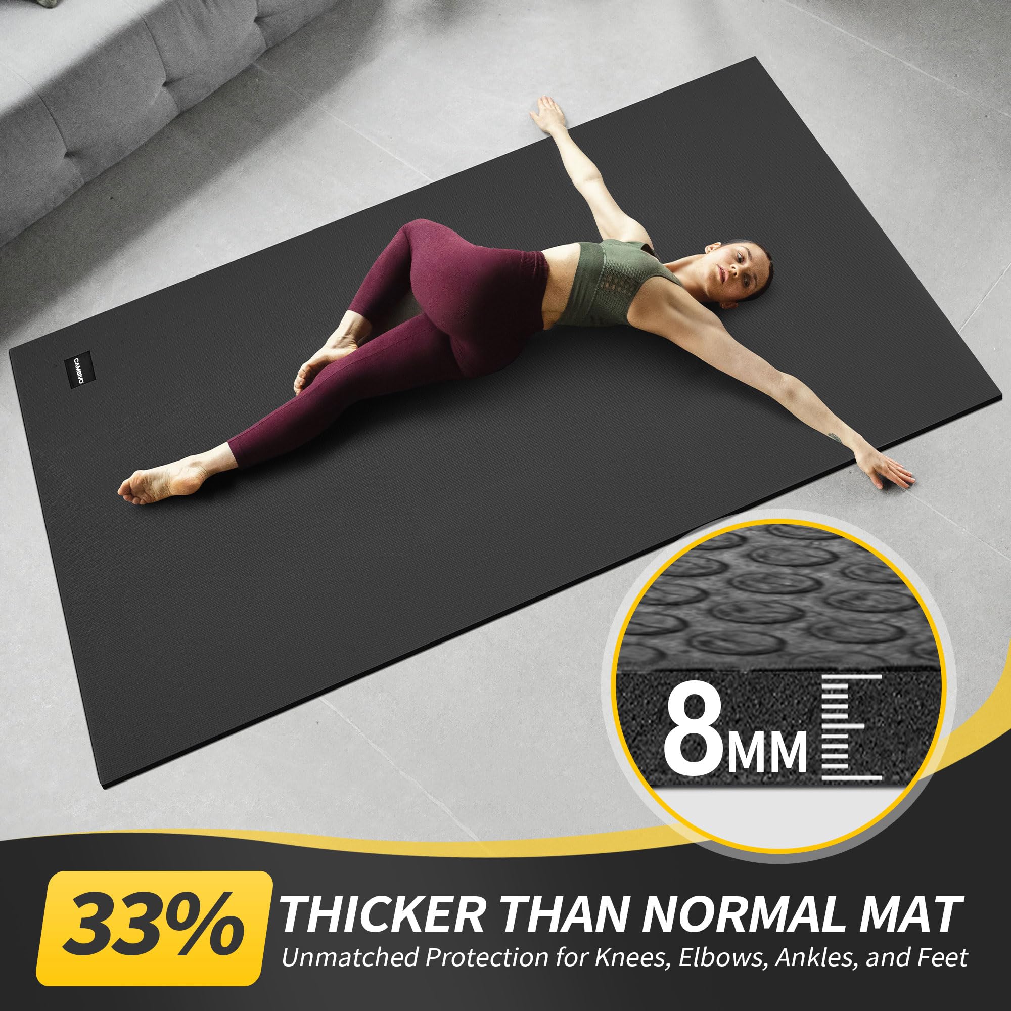 CAMBIVO Large Yoga Mat, Extra Thick Workout Mats for Home Gym, 6'x 4'x 8 mm Non Slip Wide Exercise Mat for Pilates, Stretching or Cardio, Use Without Shoes