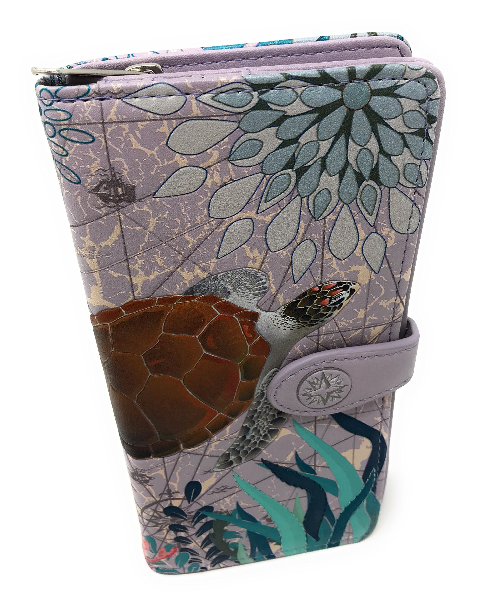 Shag Wear Sea Turtle Large Animal Wallet for Women and Teen Girls Vegan Faux Leather 7" Light Purple