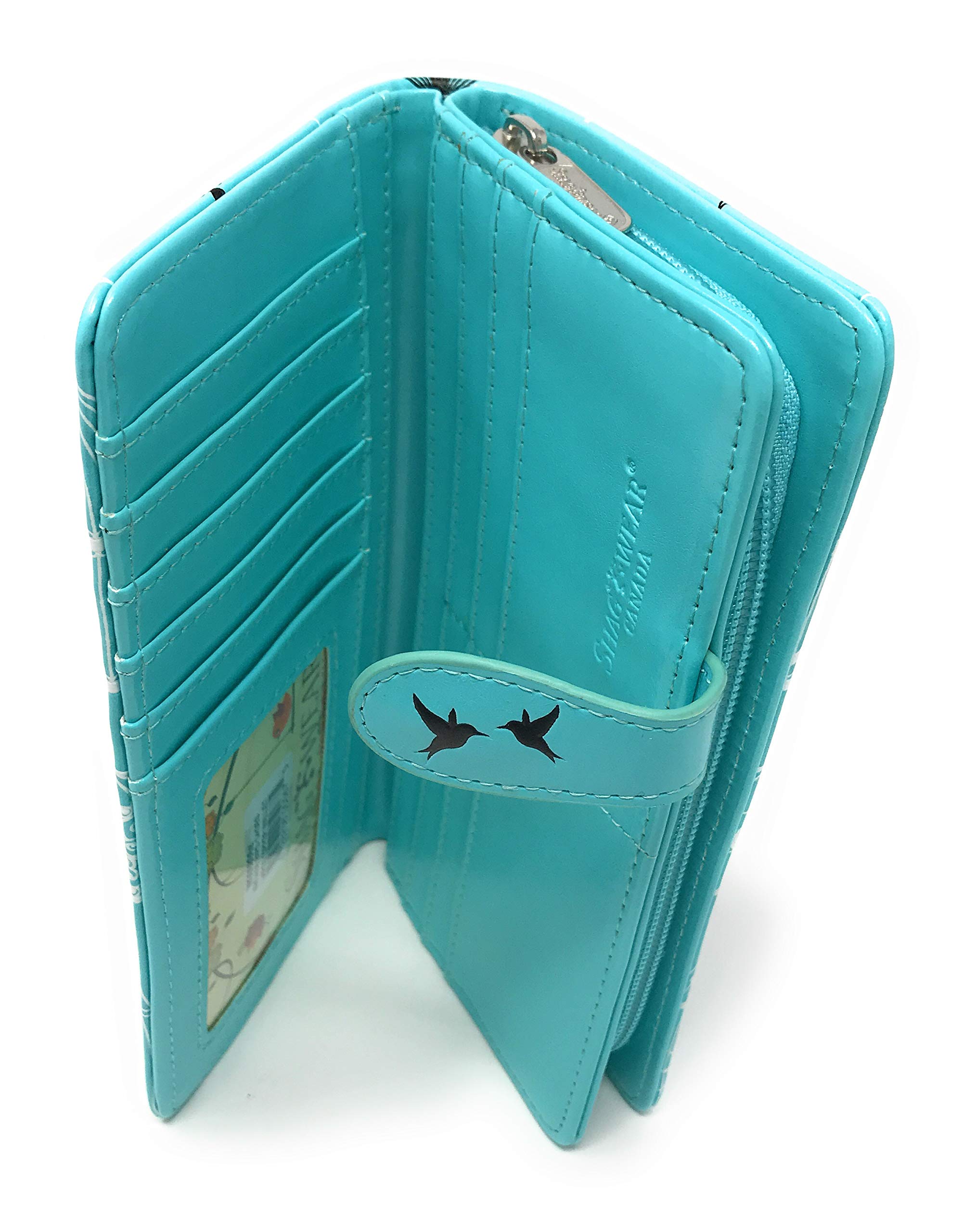 Shag Wear Vintage Bird Cage Large Wallet for Women and Teen Girls Vegan Faux Leather Blue 7"