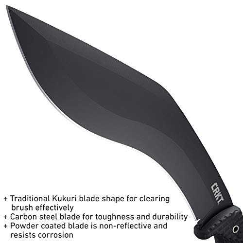 CRKT KUK Fixed Blade Knife: Carbon Steel Knife with Full Tang Kukri Recurved Blade, Injection Molded Handle, and Polyester Sheath 2742