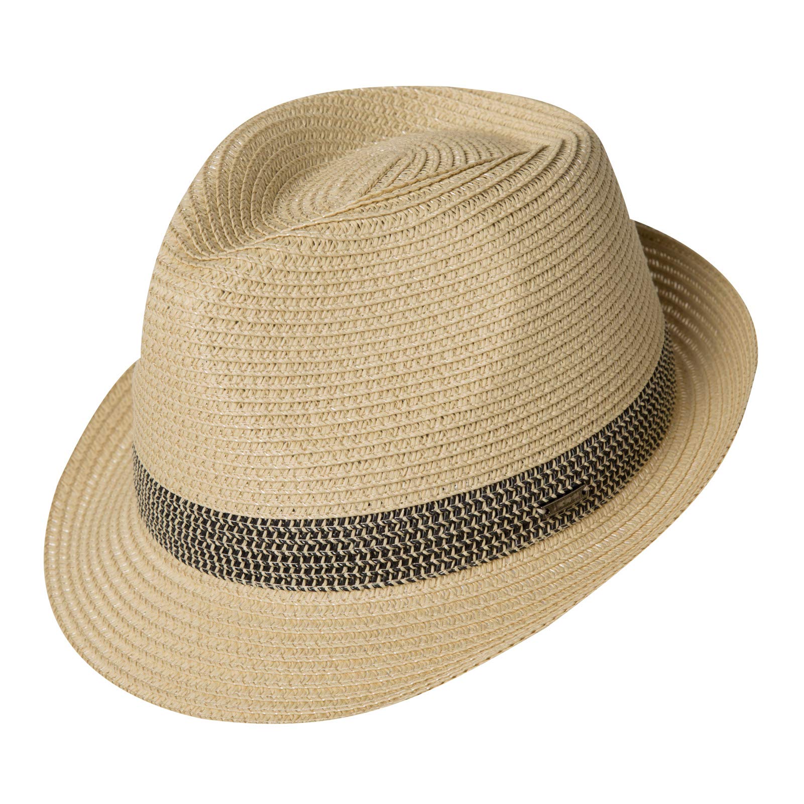 Fancet Packable Straw Fedora Panama Sun Summer Beach Hat Cuban Trilby Men Women 55-64cm (US, Alpha, Large, Beige-Black)