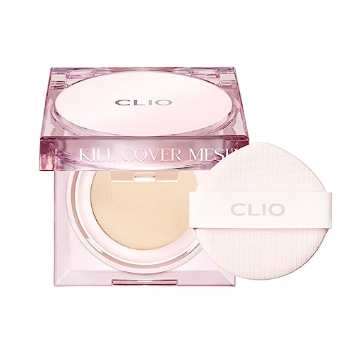 CLIO Kill Cover Mesh Glow Cushion Refill Included (15g*2, 3 LINEN) - Foundation Cushion, Korean Cushion, Glowy Skin Makeup