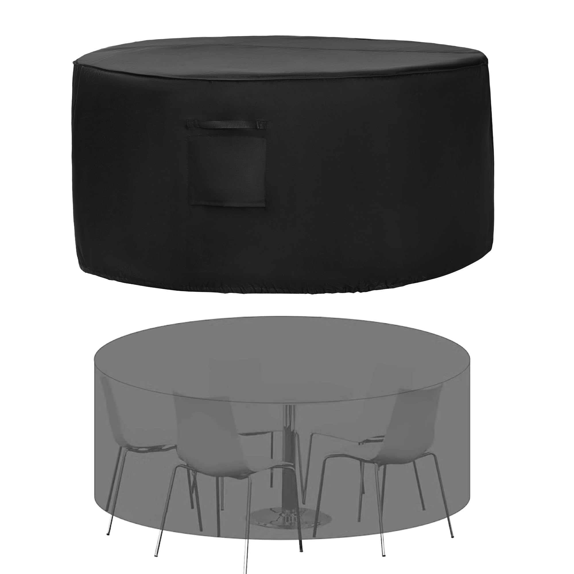 JOVISUNSHADE Round Patio Furniture Covers,100% Waterproof Outdoor Furniture Cover,Round Table Cover Outdoor Waterproof Anti-Fading Cover For Outdoor Furniture Set, Uv Resistant, (Black, 84"Diax28"H)