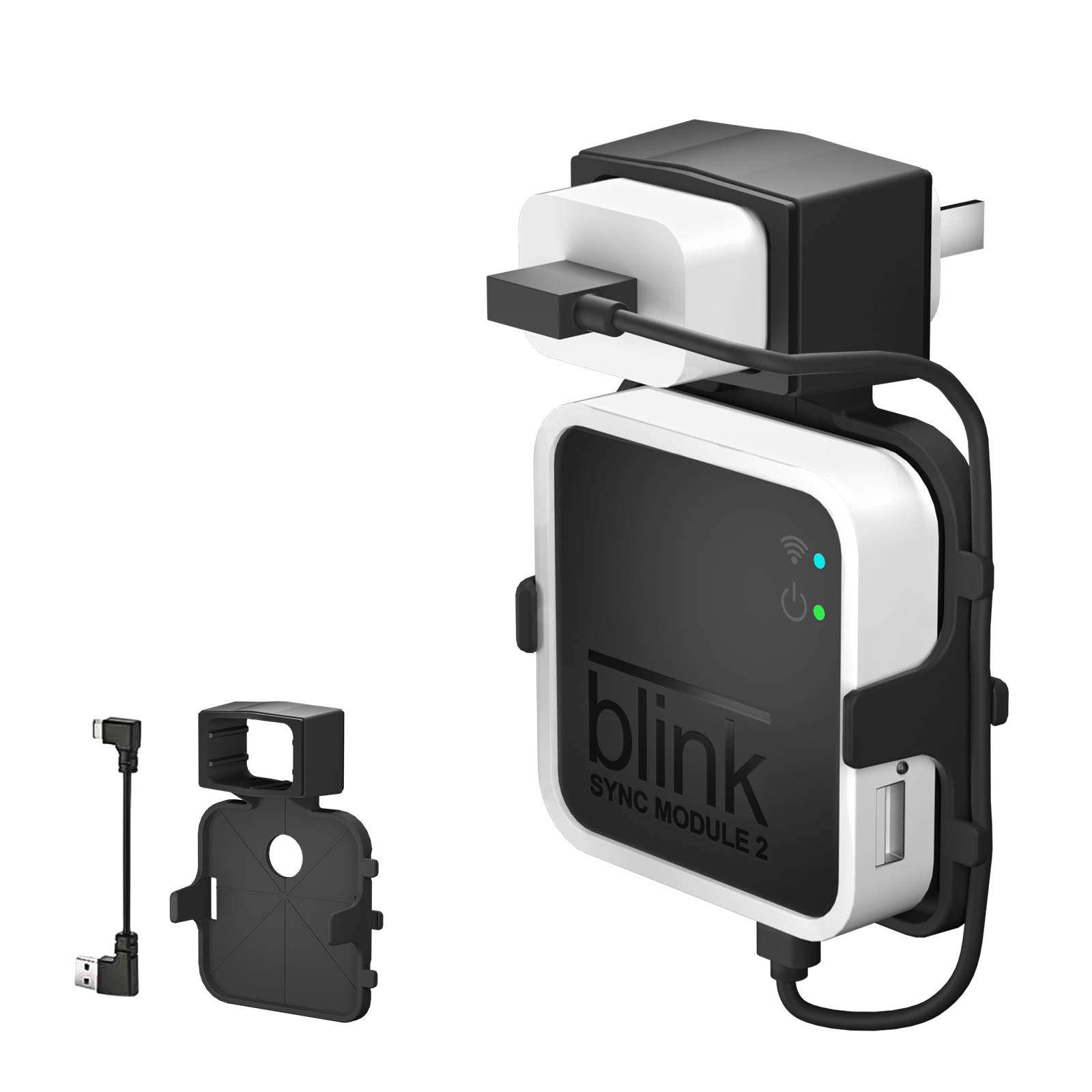 VOMENC Outlet Wall Mount Hanger for Blink Sync Module 2, Mounting Bracket Holder for Blink Outdoor and Indoor Security Camera Mount with Cable (Black 2Pack)