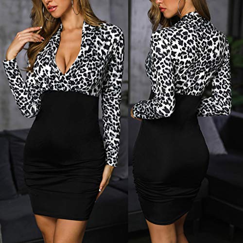 Cross V-Neck Elegant Slim Dress for Women Patchwork Leopard Printed Wrap Dress Long Sleeve Bodycon Dress