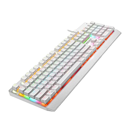 Funtasica Mechanical Gaming Keyboard RGB Backlit 104 Keys for PC, White Square Keycap, 440x154x34mm