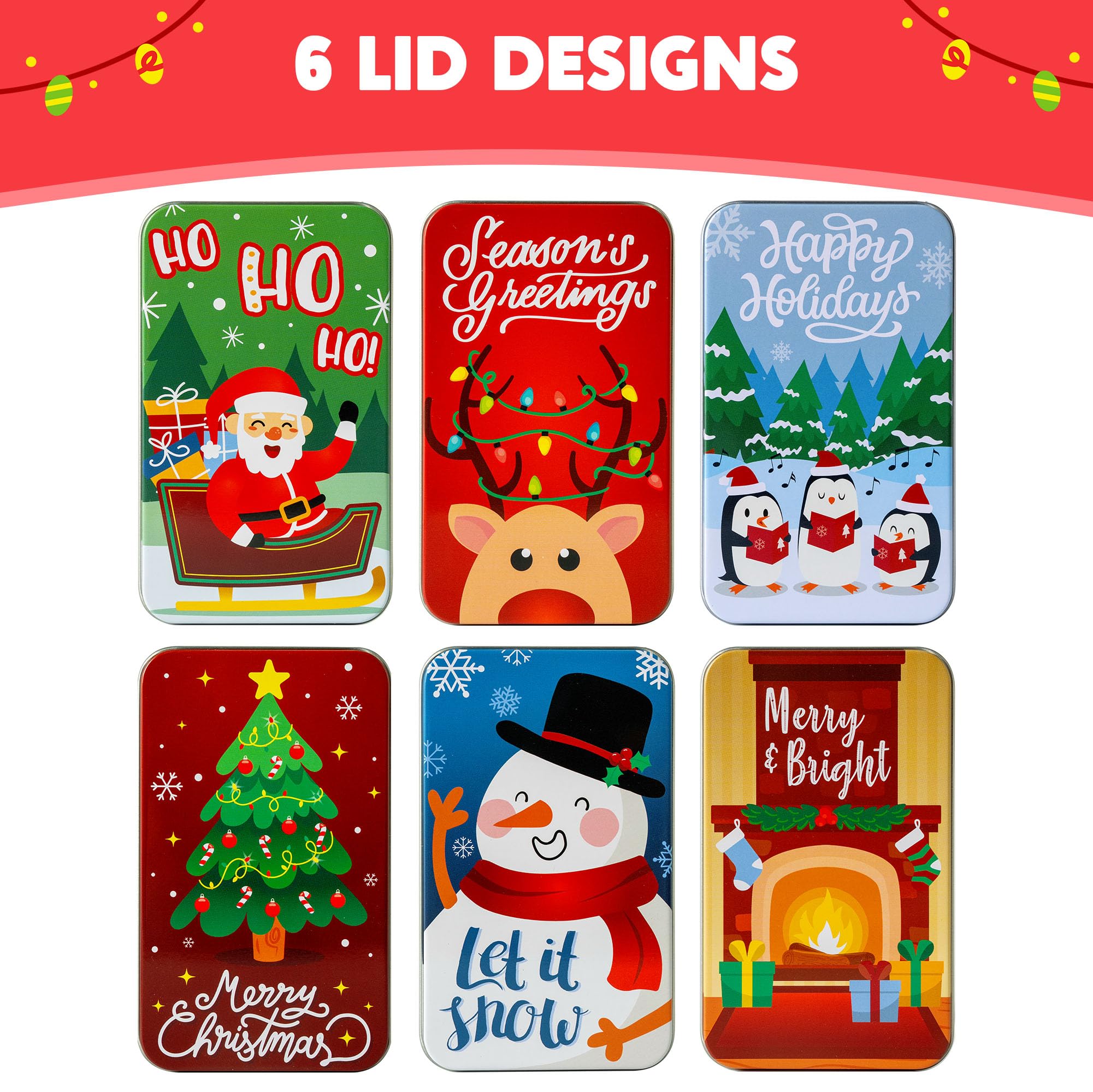 JOYIN 6PCS Present Card Holder Tin Boxes 4.33β x 2.6β x 0.6β Christmas Tins Holders for Christmas Holiday Decor, Xmas Party Box,6 designs