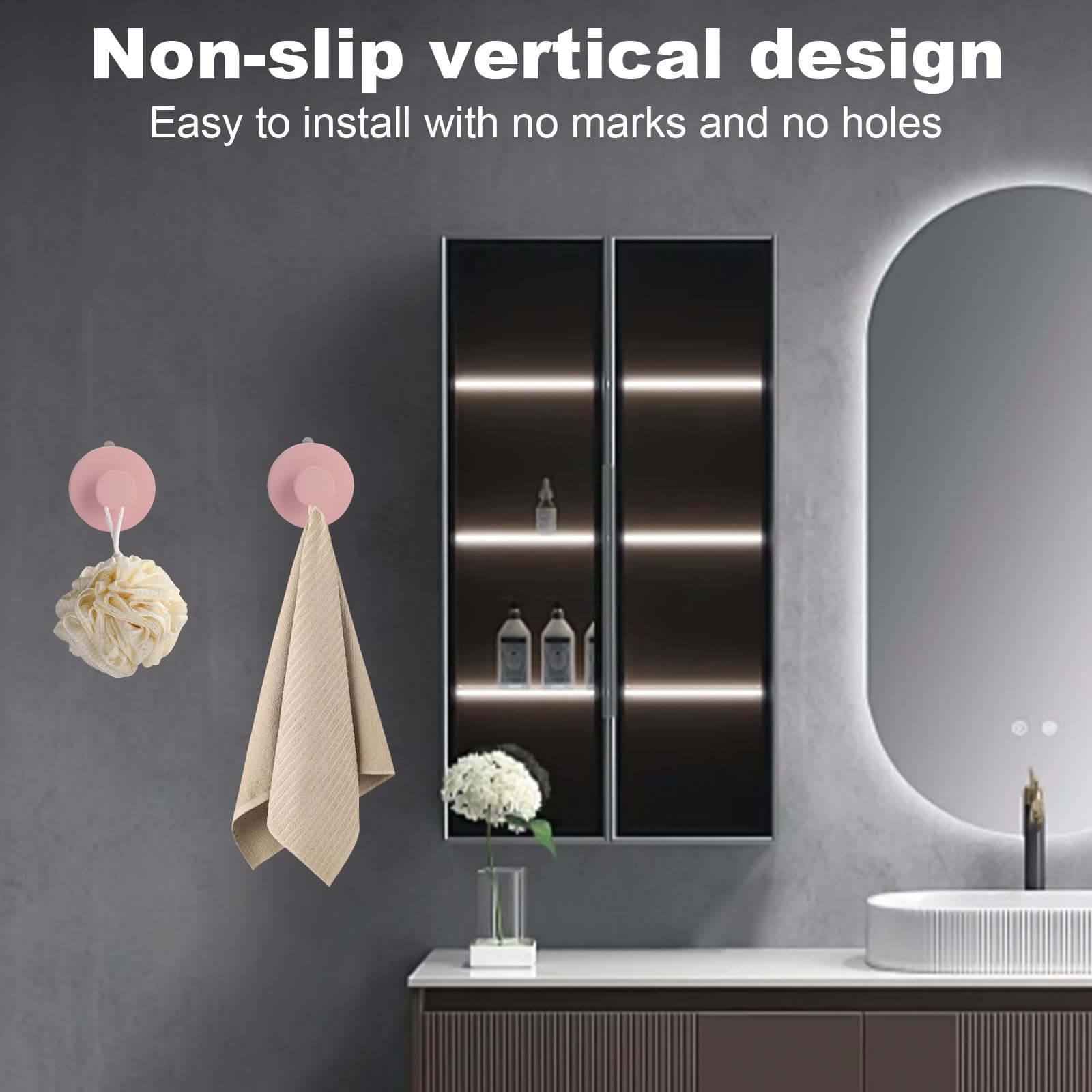 IURRDOP Suction Cup Hooks for Shower,2 Pcs Removable Shower Hooks for Loofah,Waterproof Shower Suction Hooks for Inside Shower,Pink Suction Towel Hooks for Shower Wall,Bathroom,Kitchen,Glass Door