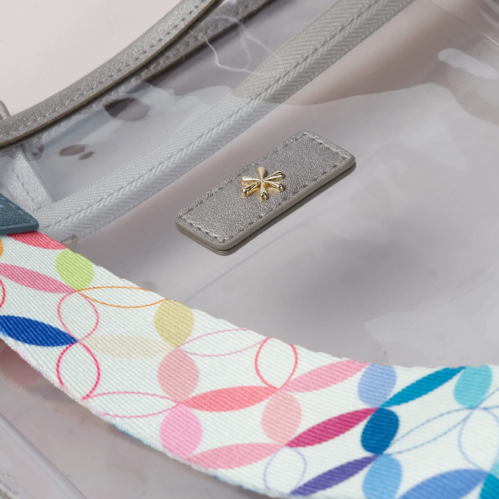Crossbody Stadium Bag - Clear with Mid Century Circles Interchangeable Strap, Standard Stadium Size, Reusable Shoulder Bag, Includes Vegan Leather Trim & Gold Metal Hardware, by Erin Condren