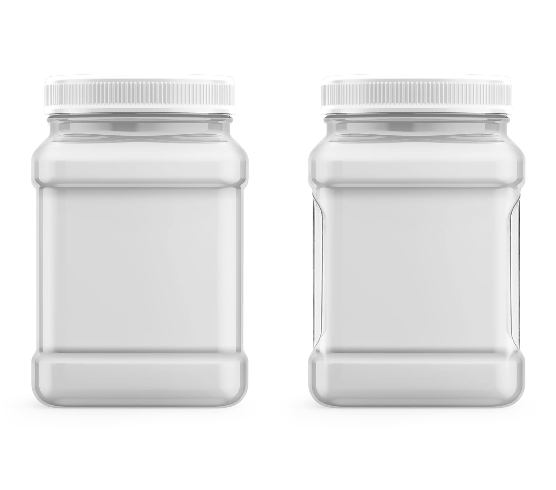Mountain West Company 48 fl oz Square Clear Jar with Pinch Handle, 12 Count, Pantry Storage & Organization, Plastic Container with Lid