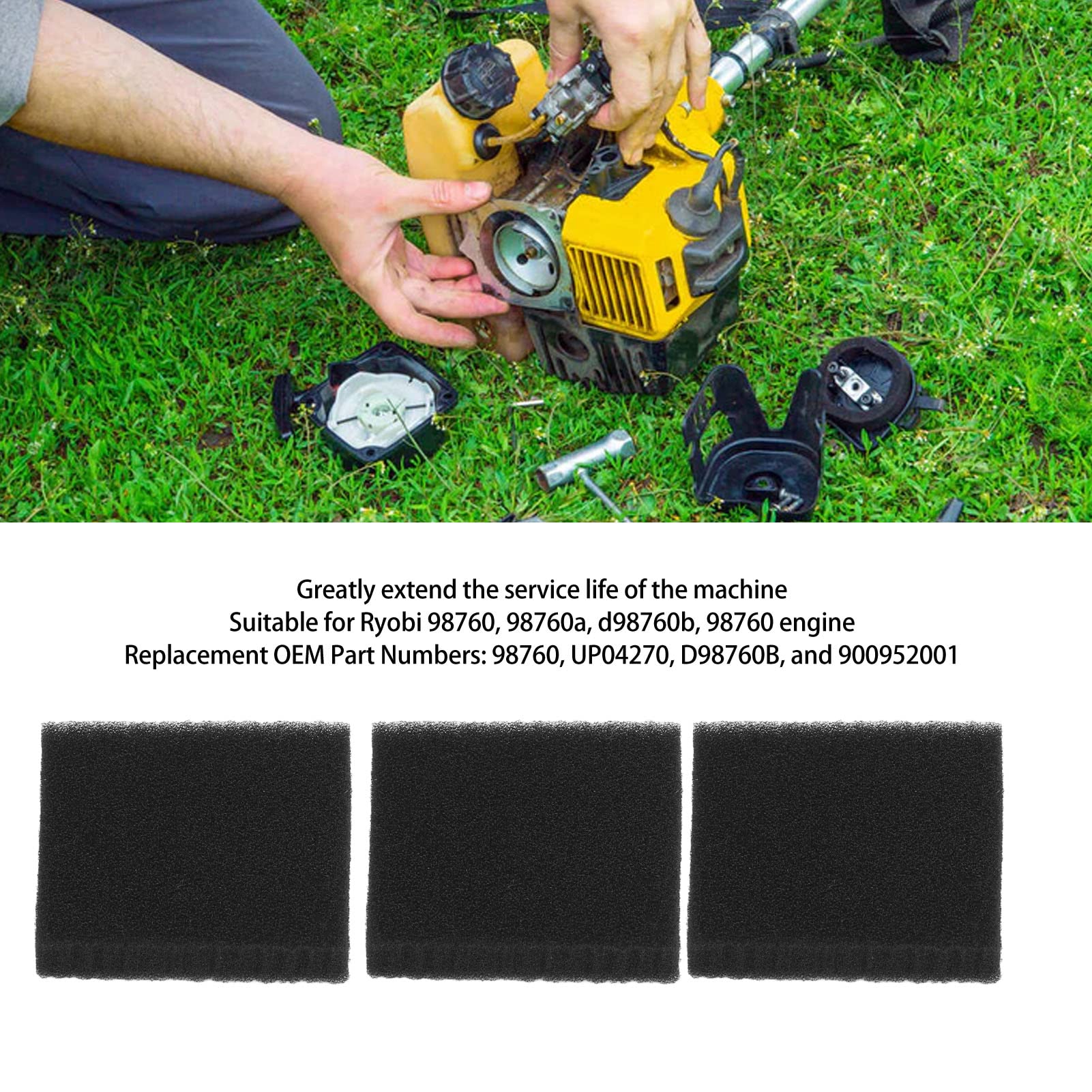 Fdit 5 Pcs Air Filter Sponge Compressor Replacement System, 98760 Air Particles Fine Dust Trimmer Air Filter Cotton Black for Ryobi 98760 98760a Engine