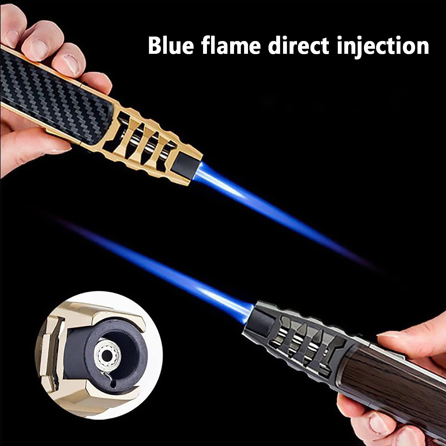 Butane Torch Lighter - Windproof Lighter, Refillable Adjustable Jet Flame Solar Beam Torch for Kitchen Candle Camping BBQ, Men Gift (Not Gas),1 PCS (Golden Black)