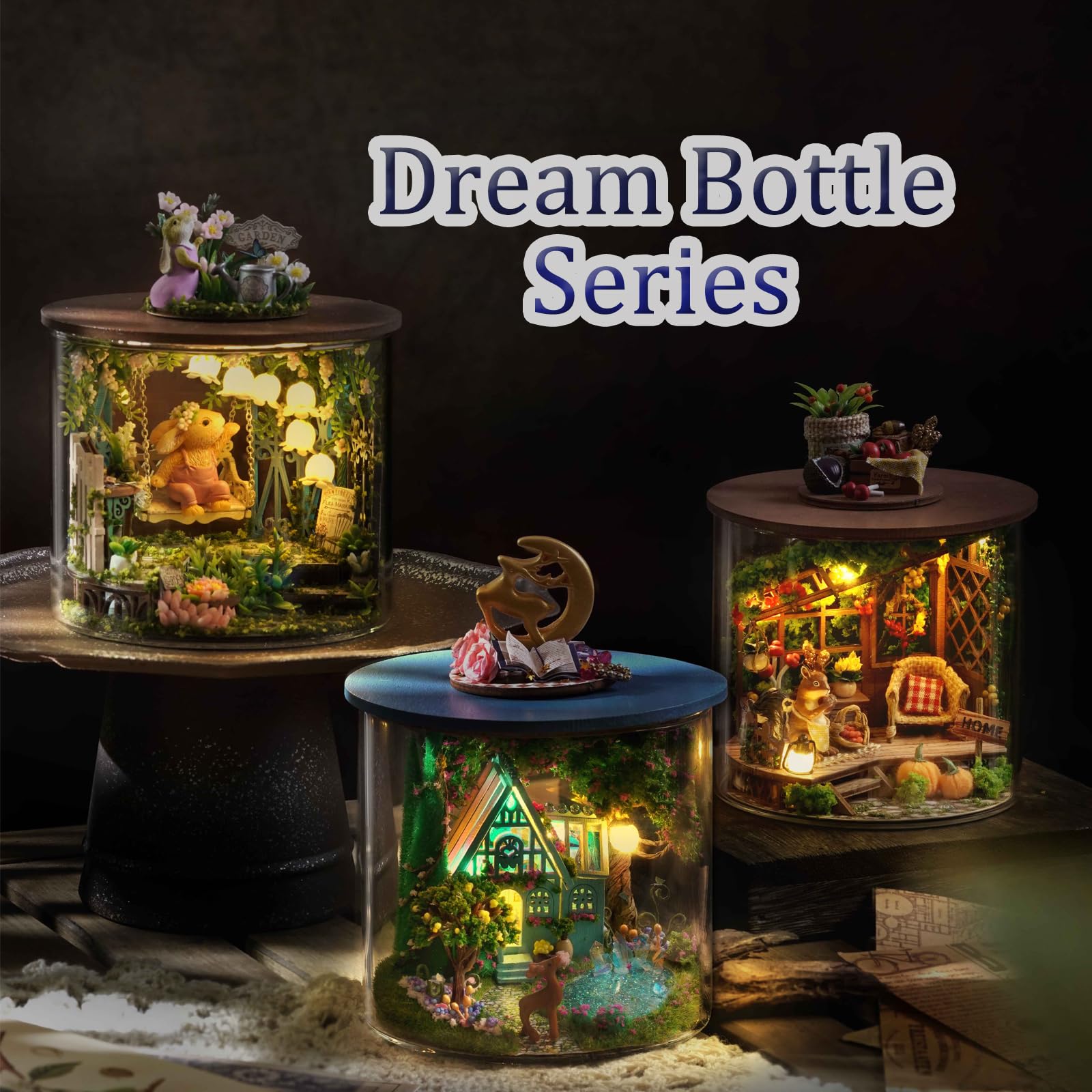 Flever Dollhouse Miniature DIY House Kit Creative Room Dream Bottle Series with Furniture for Romantic Valentine's Gift (Time Magic)