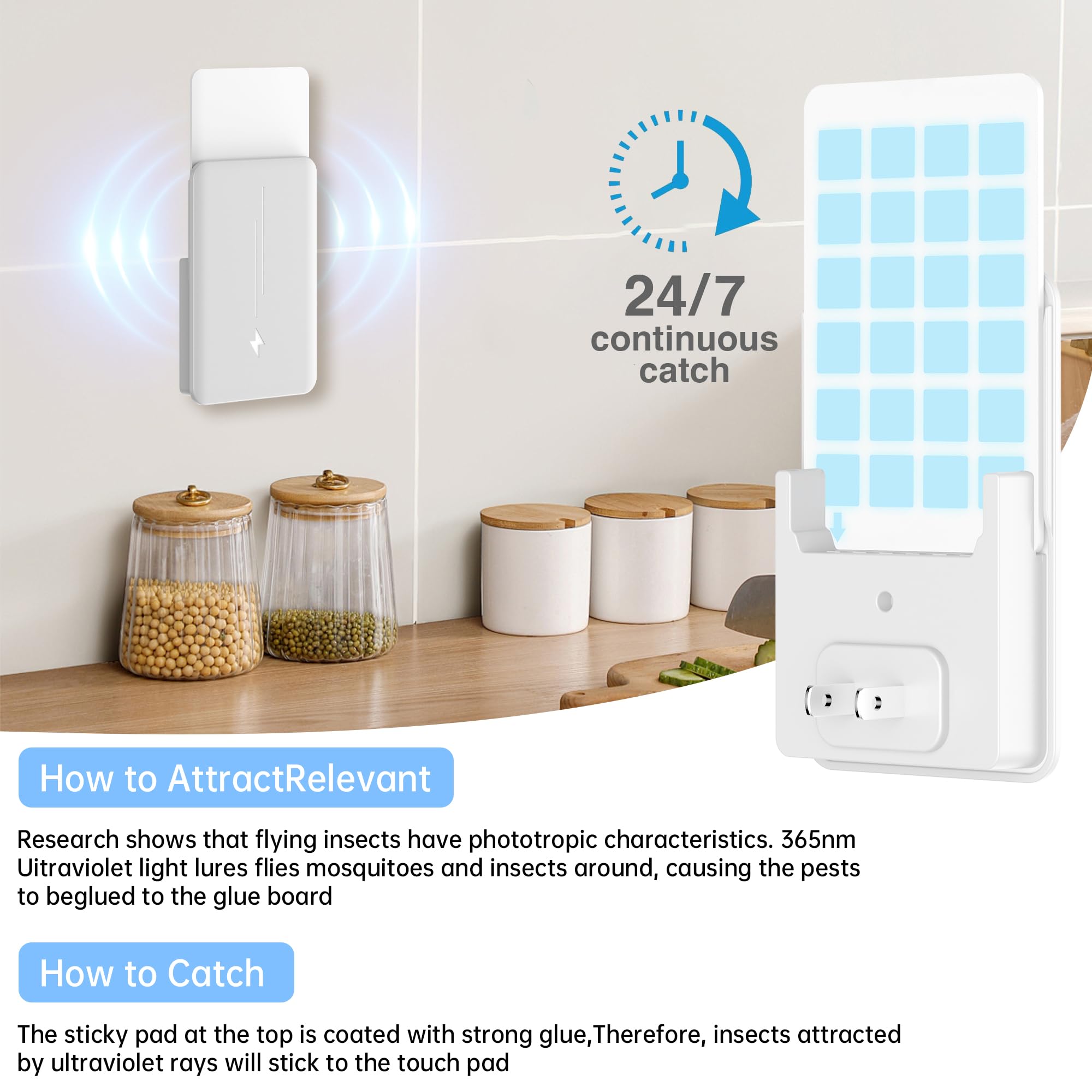 Flying Insect Trap 𝗢𝗱𝗼𝗿𝗹𝗲𝘀𝘀&𝗡𝗼𝗶𝘀𝗲𝗹𝗲𝘀𝘀 Indoor Fly Trap - Catching Fruit Flies, Mosquitoes and Other Nuisances,Suitable for Indoo & Outdoor(1 White Device + 5 Glue Boards), BY-4PCS-15