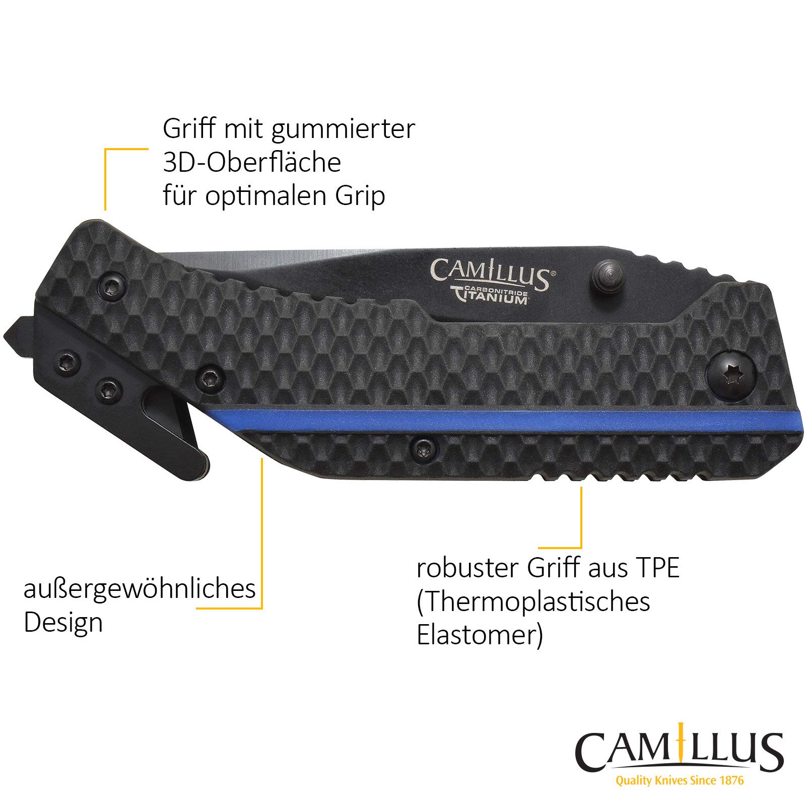 Camillus Thin Blue Line 7.75" Assisted Open Folding Knife, Black/Blue (19653)