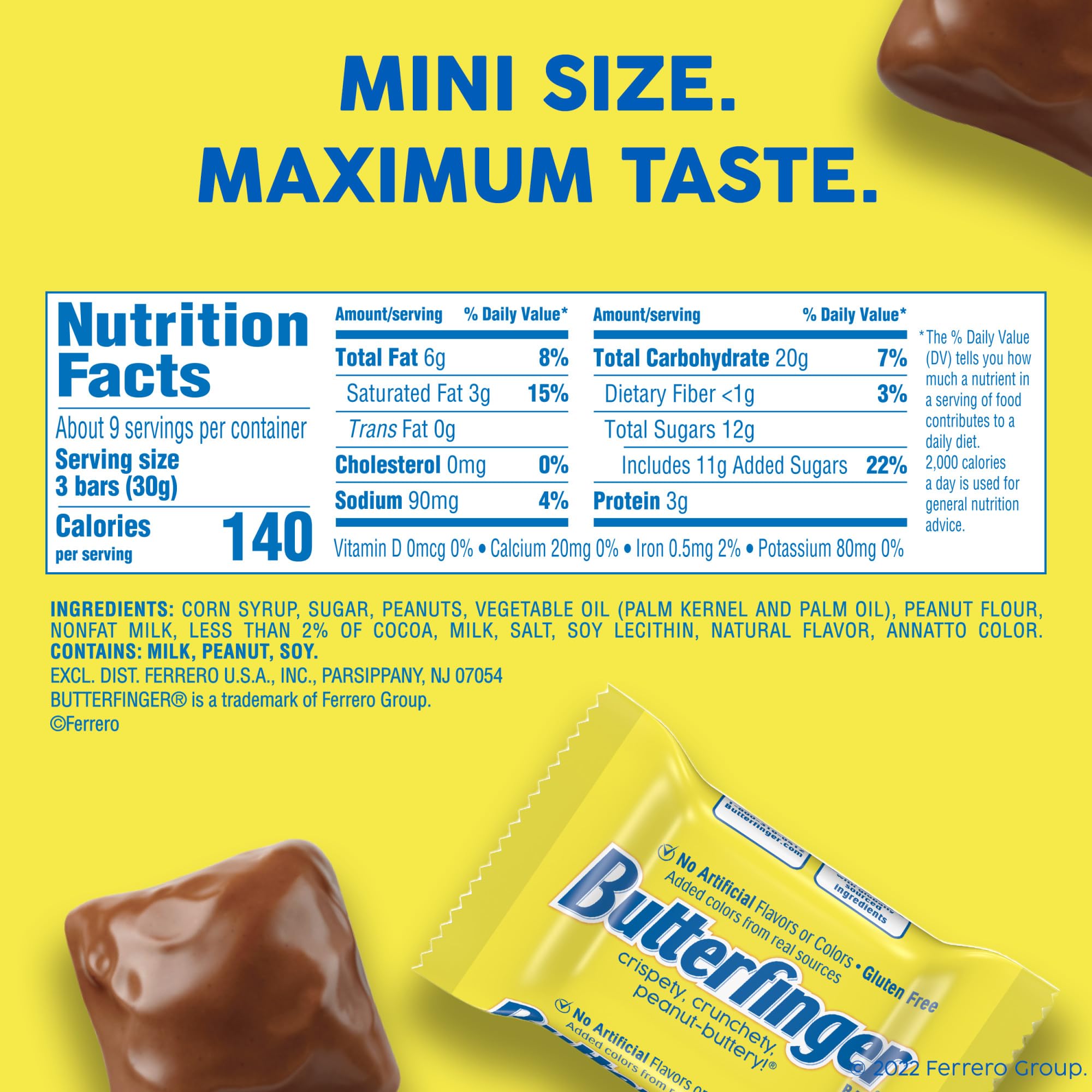 Butterfinger, 8 Pack, Chocolatey, Peanut-Buttery, Minis Individually Wrapped Candy Bars, Resealable Share Size, 9.8 oz