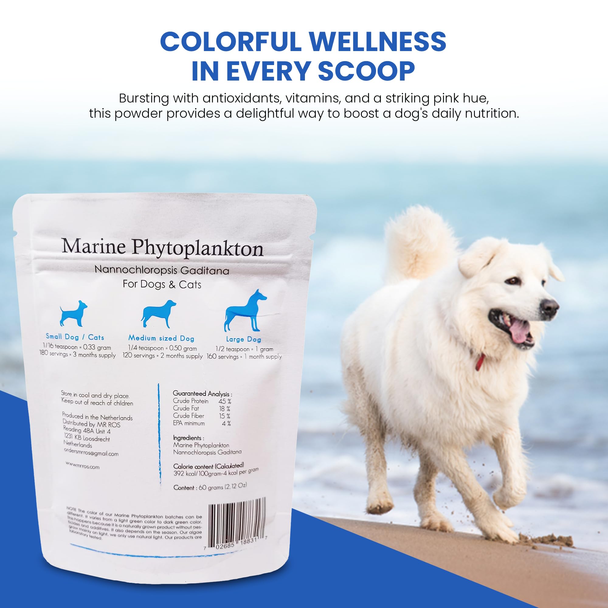 Mr. Ros Marine Phytoplankton: Supercharge Your Dog's Health (2.12 oz / 60 g). Essential Nutrients for Shiny Coat, Strong Joints & Overall Wellbeing