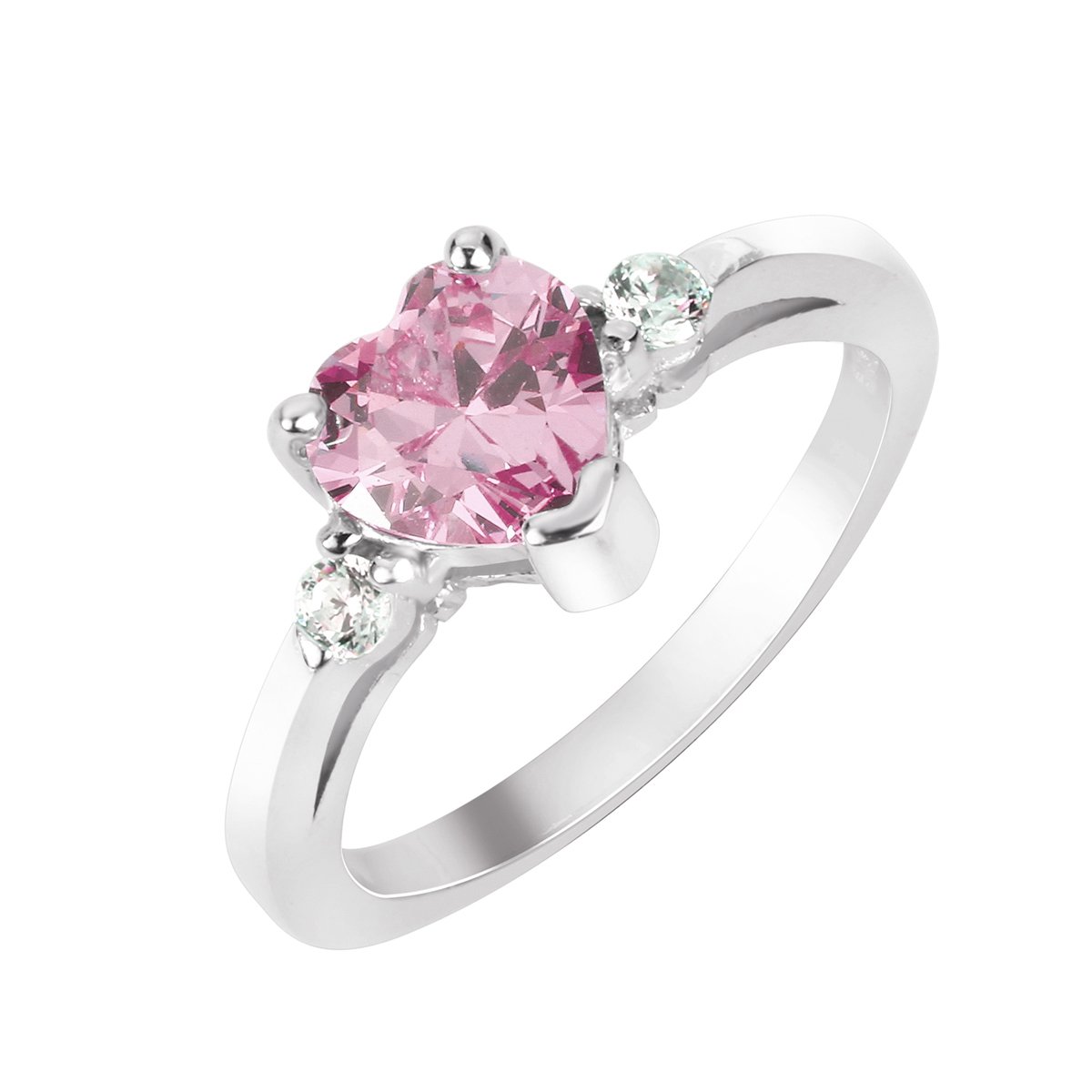 CloseoutWarehouse Cubic Zirconia Pink Heart Promise Ring Sterling Silver Size 15
